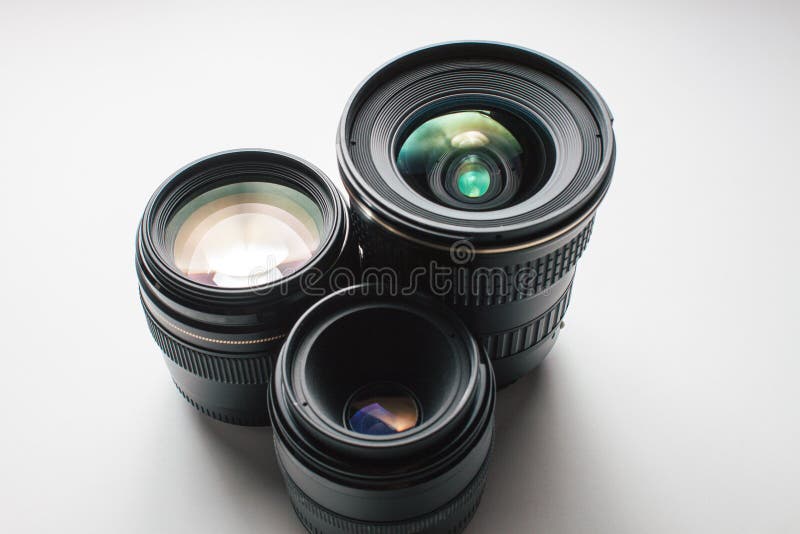 Camera Lenses on a White Surface Stock Image - Image of focal, digital ...