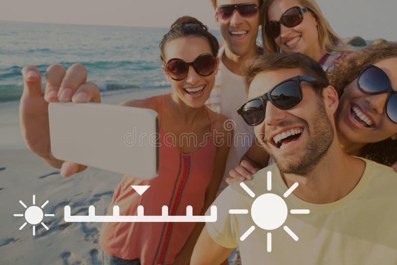 Camera Light Icon Against People at the Beach Photo Stock Illustration ...