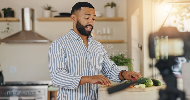 Camera, Live Streaming and Man for Cooking Tutorial, Cuisine and Meal ...