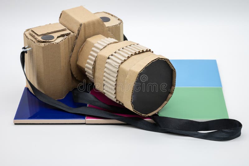 Cardboard Camera on Colored Pads Stock Photo - Image of game, display ...