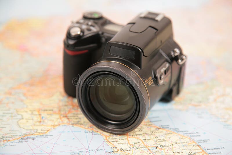 Camera on map stock image. Image of electrical, equipment - 4387683
