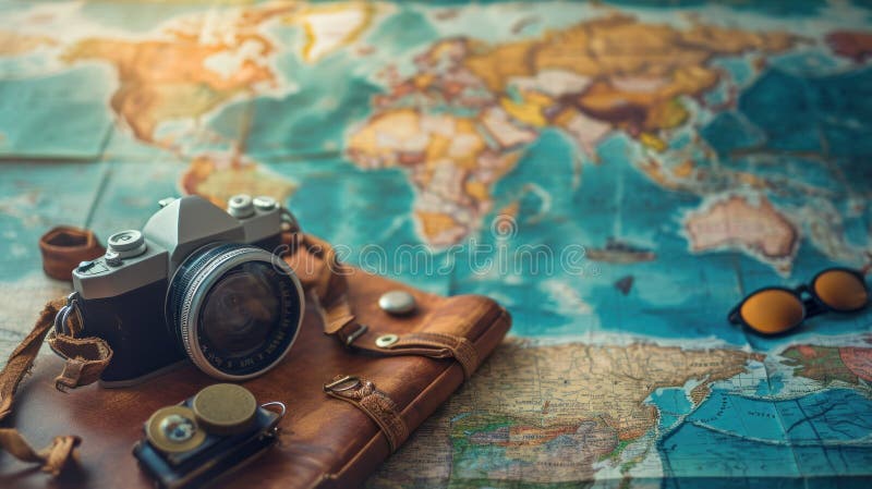 Camera on Map, Exploring New Places Stock Image - Image of compass ...