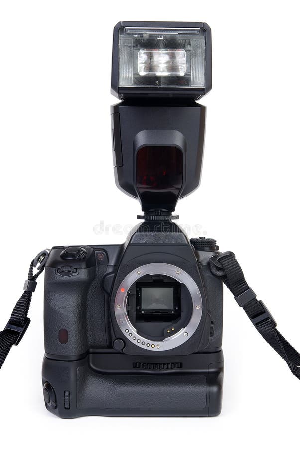 Camera met flits stock afbeelding. Image of vloeistof - 14085621