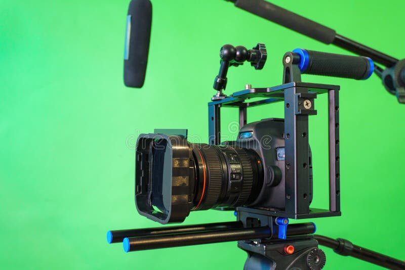 Camera,microphone, Lights and a Green Screen Stock Image - Image of ...