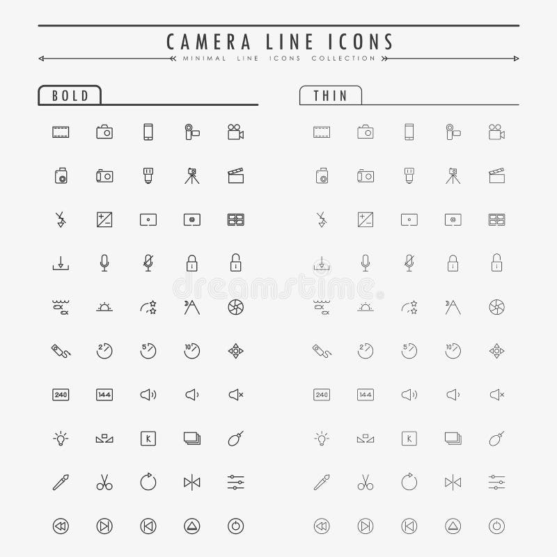 Camera Minimal Line Icons on Bold and Thin Line Concept Stock Vector ...
