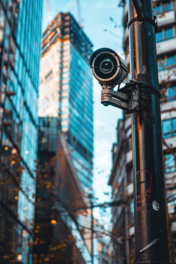 A Camera Mounted on a Pole, Capturing the View of a Tall Building ...