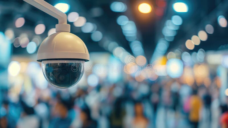 A Camera is Mounted on a Pole in a Crowded Area. Stock Photo - Image of ...