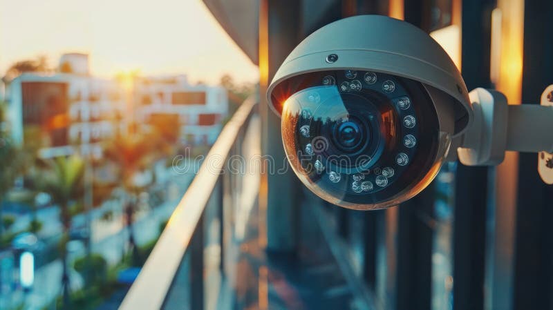 A Camera is Mounted on a Pole in Front of a Building Stock Illustration ...