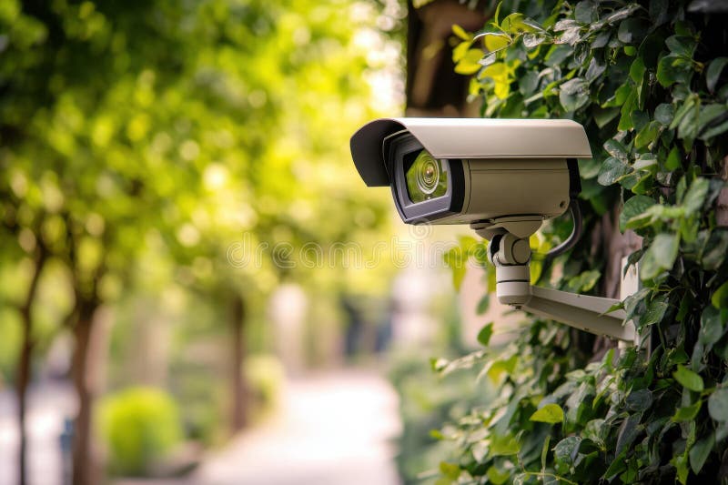 A Camera is Mounted on a Pole in Front of a Bush Stock Illustration ...