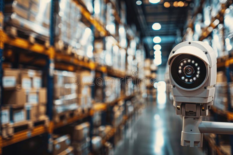 A Camera is Mounted on a Pole in a Warehouse Stock Image - Image of ...