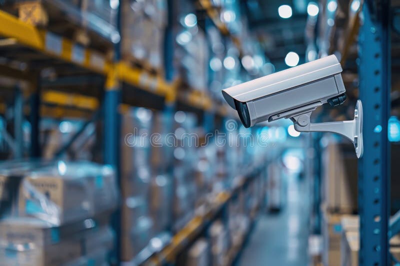 A Camera is Mounted on a Pole in a Warehouse Stock Photo - Image of ...