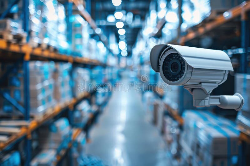 A Camera is Mounted on a Pole in a Warehouse Stock Image - Image of ...