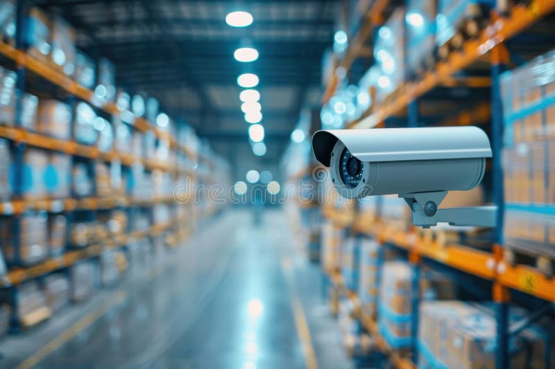 A Camera is Mounted on a Pole in a Warehouse Stock Image - Image of ...