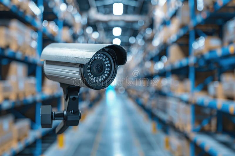 A Camera is Mounted on a Pole in a Warehouse Stock Photo - Image of ...