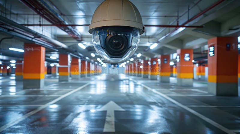 A Camera Mounted To the Ceiling of a Parking Garage, Providing ...
