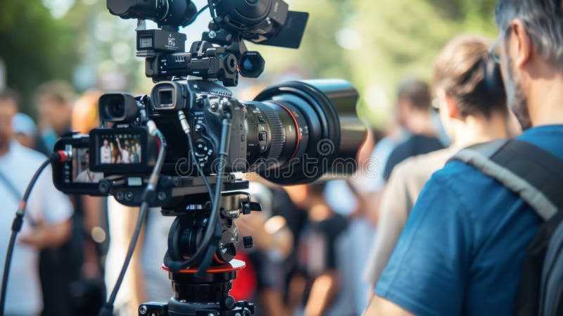 Camera on Tripod in Front of Crowd of People Stock Image - Image of ...