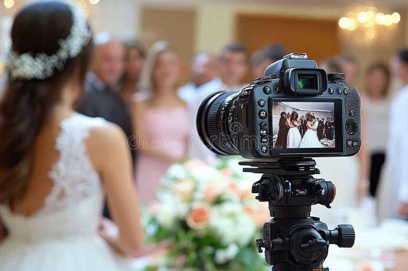 Wedding Photographer DSLR Camera Recording Bride and Groom Stock ...