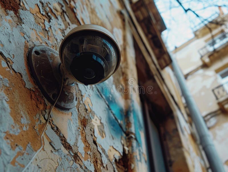 Camera is mounted on wall stock image. Image of white - 374708765