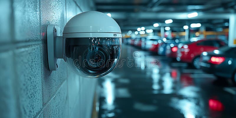 A Camera is Mounted on a Wall in a Parking Garage Stock Photo - Image ...