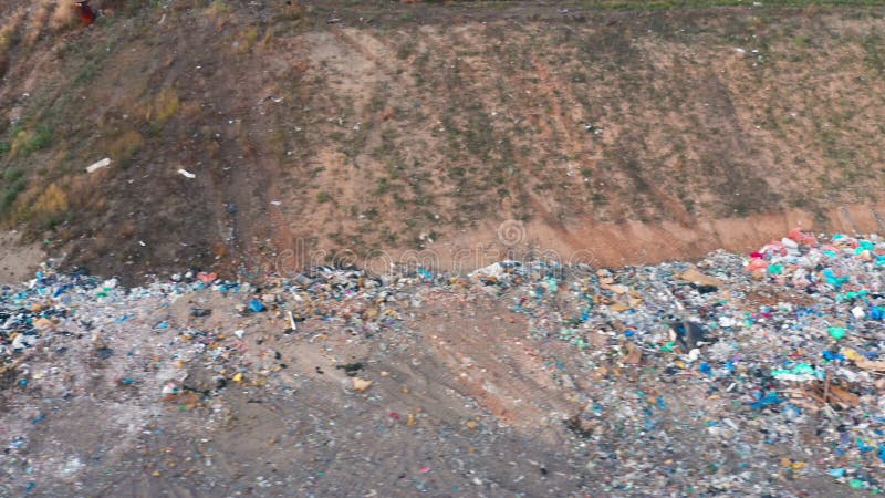 Camera Movement Along Huge Garbage Dump. Aerial View of Landfill, Waste ...
