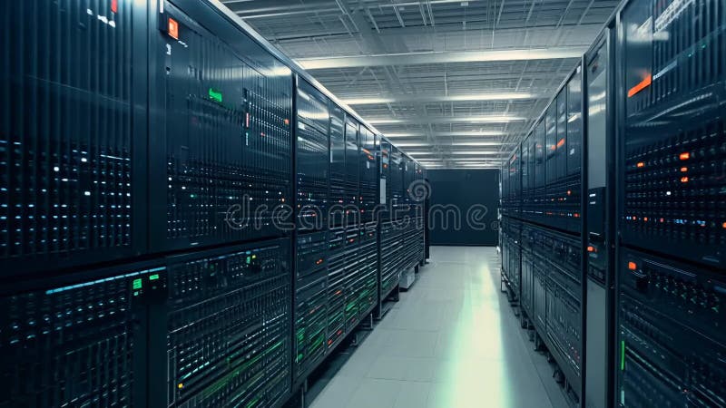 Camera Moving Along Server Room Corridor Stock Video - Video of ...