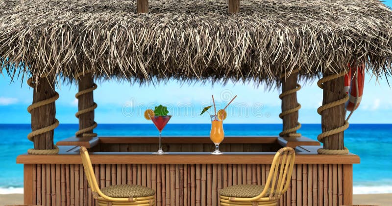 Camera Moves through a Beach Bar on the Sand Beach in Front View Stock ...