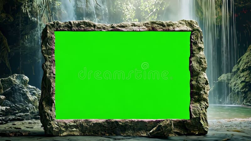 Camera Moving Around Green Screen in Stone Frame by Waterfall Stock ...