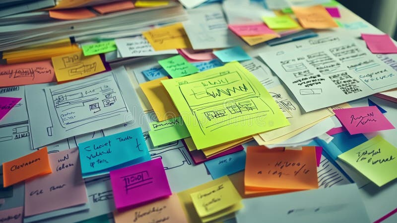 Camera Moving Over Table Showing Brainstorming Notes for Website Design ...