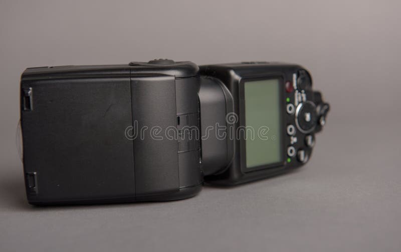 Camera Off Flash on the Gray Background. Photography Equipment Stock ...