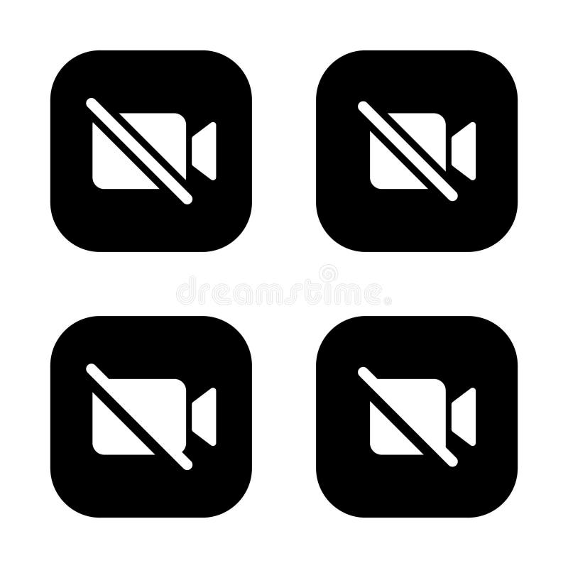 Camera Off Icon Set on Black Square. Mute Video Button Stock Vector ...