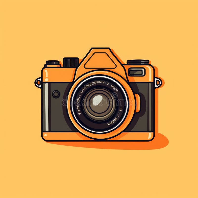 Camera on Orange Background Flat Illustration. Simple Drawn Camera Icon ...