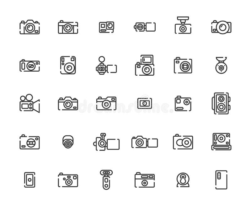 Camera Outline Icon Set stock vector. Illustration of camera - 155100559