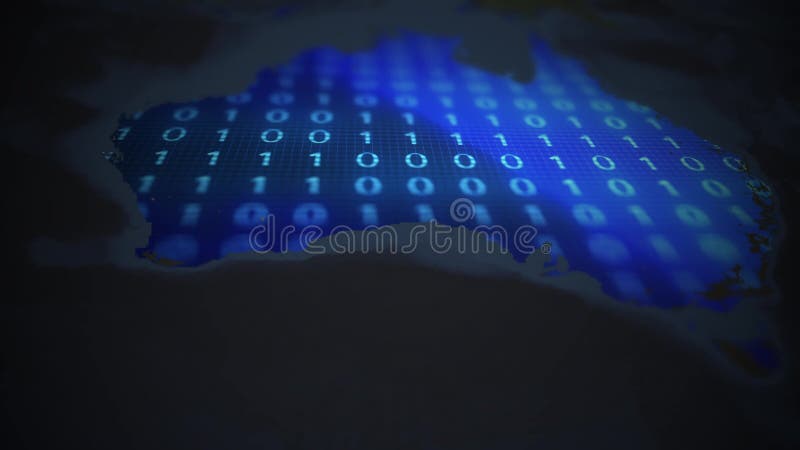 Camera Pans Over Australia with Blue Binary Overlay Stock Video - Video ...