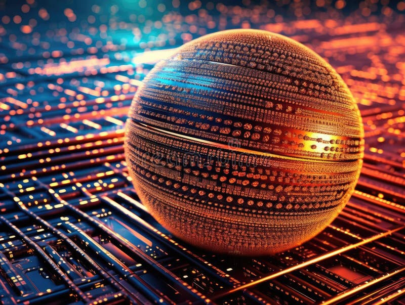 Futuristic Binary Sphere in Circuit Abstract Background Stock ...