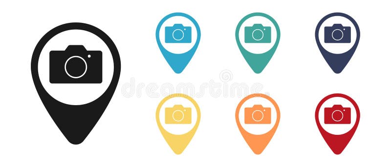 Camera, Photo Concept. Set of Vector Icons. Mark on the Map Stock ...