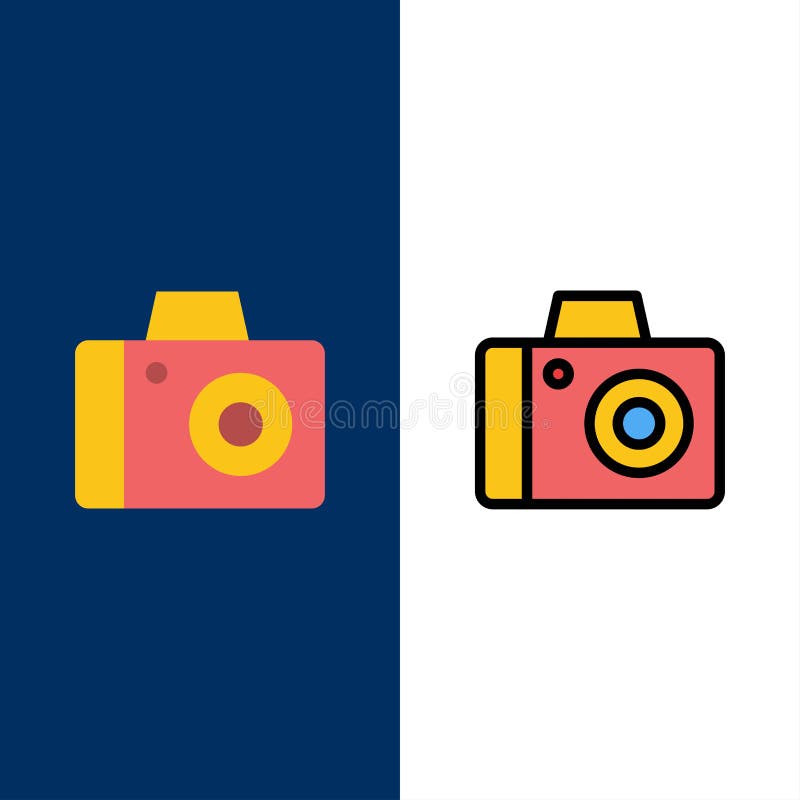 Camera, Photo, Studio Icons. Flat and Line Filled Icon Set Vector Blue ...