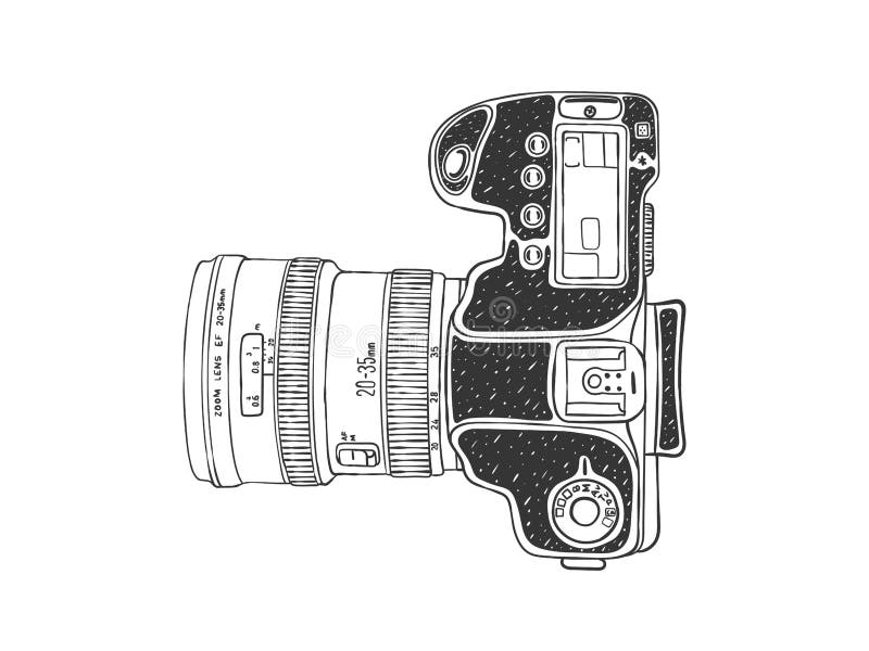 Camera Picture. Modern Camera. Camera and Lens Sketch. Hand-drawn Image ...