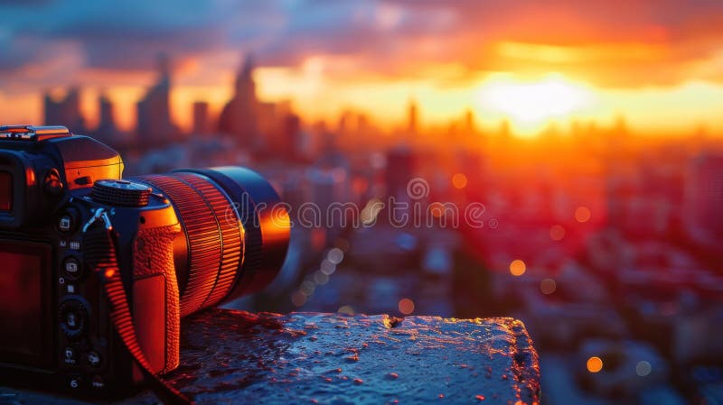 A Camera is Pointed at the Sun, Capturing a Beautiful Sunset Stock ...
