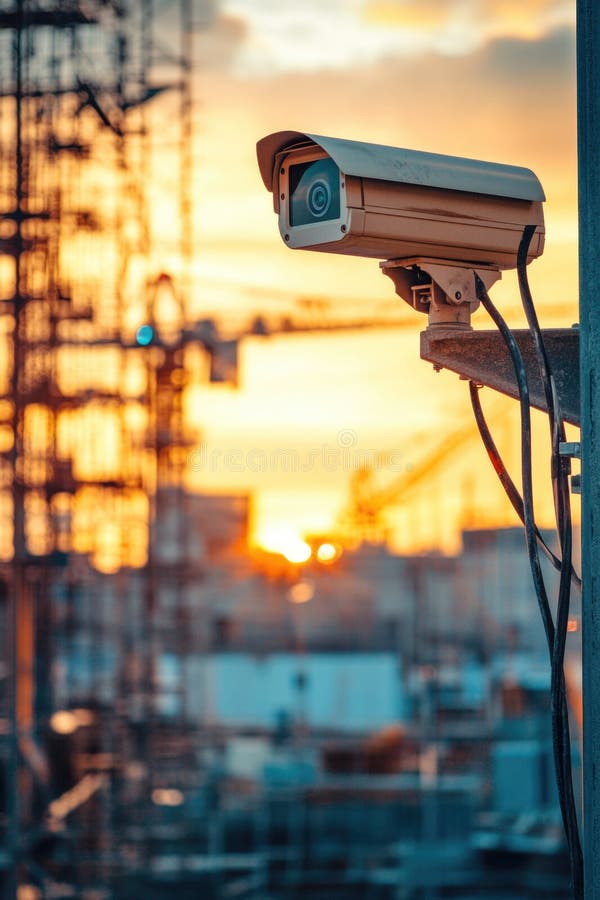 Camera on Pole at Sunset stock photo. Image of golden - 380058174