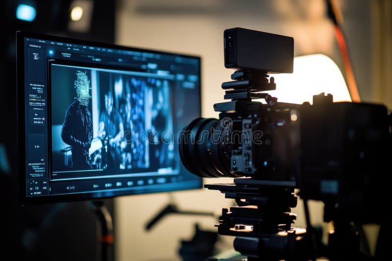 Camera Setup Shows Video Editing Process in a Modern Workspace with a ...