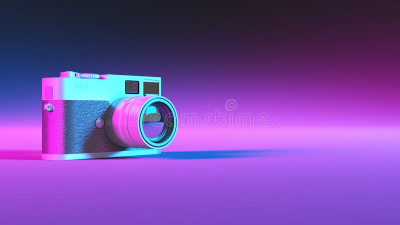 Camera in Purple Neon Lighting Close Up Stock Illustration ...