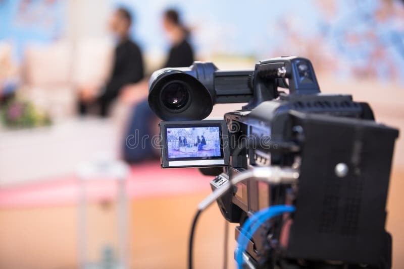 Camera ready to interview stock image. Image of technology - 225574231