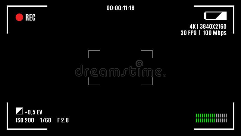 Camera Recording Screen, Viewfinder on Black Background Stock ...