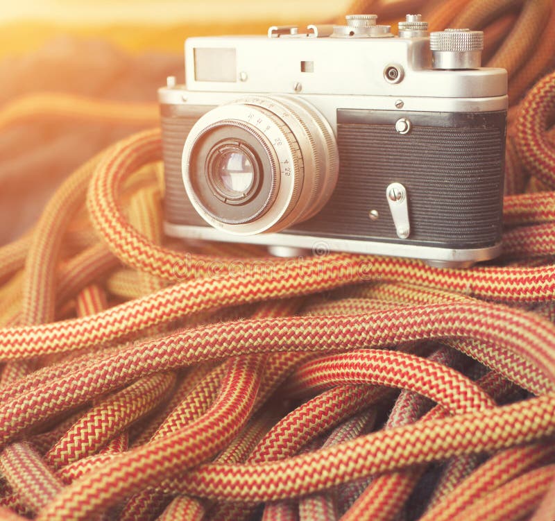 The Camera Rests on the Rope. Stock Image - Image of lens, explore ...