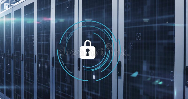 Camera Revealing Server Racks, Scan Lines Overlaying, HUD Circling ...