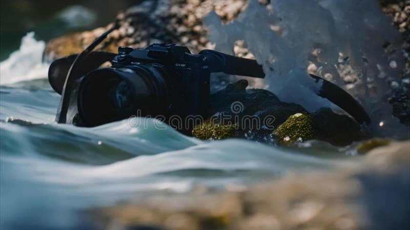 Camera on a Rock in Rushing Water Stock Video - Video of outdoor ...
