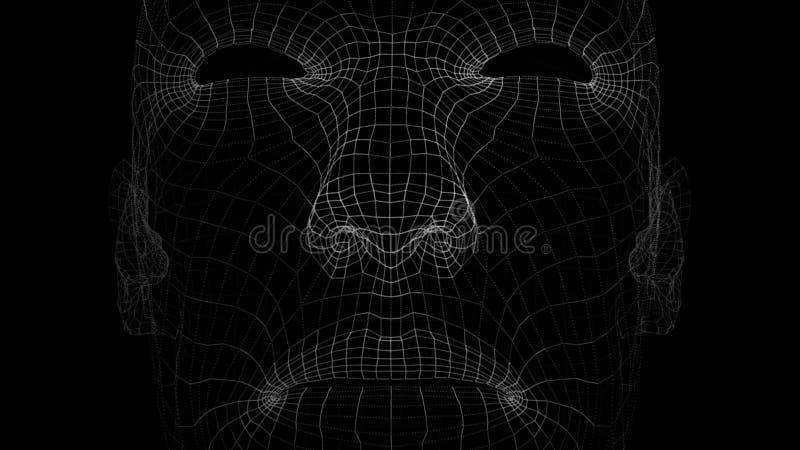 A Wireframe Head with Animated Grid with Running Neon Lights. Stock ...