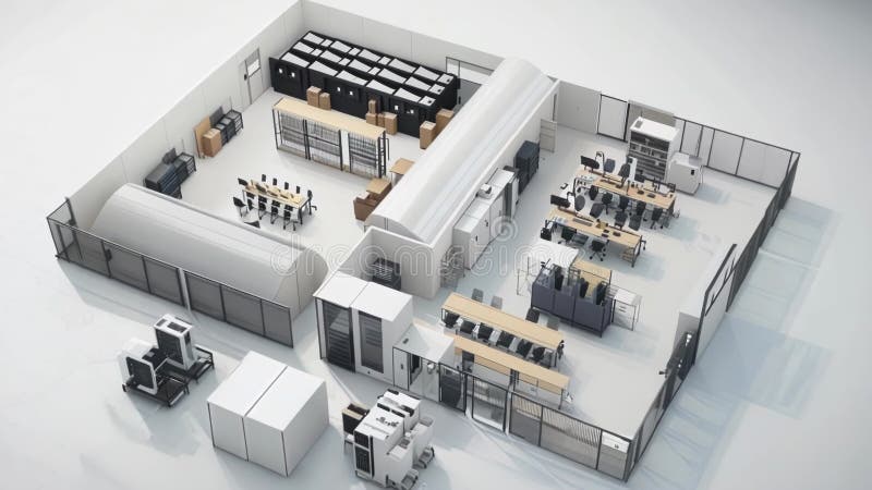 Camera Rotating Around a Manufacturing Facility Model Stock Video ...