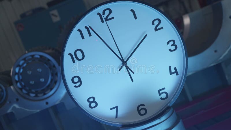 Camera Rotating with Secondhand Around Clock on Blue Background. Time ...