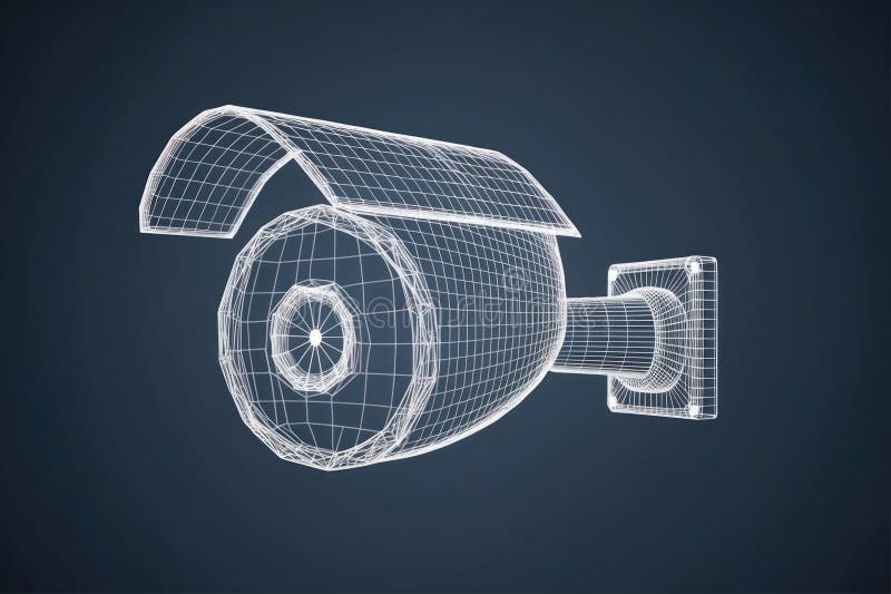 Camera Safety Render. Low Poly Wireframe on Dark Blue. Security System ...